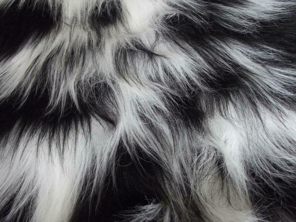 LONG Pile Fun Faux Fur Fabric Material BLACK & WHITE MIX